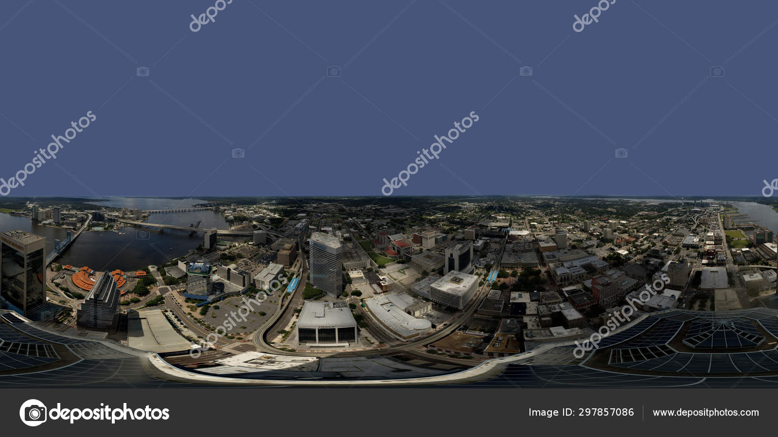 Aerial 360 spherical equirectangular panorama over Jacksonville — Stock ...