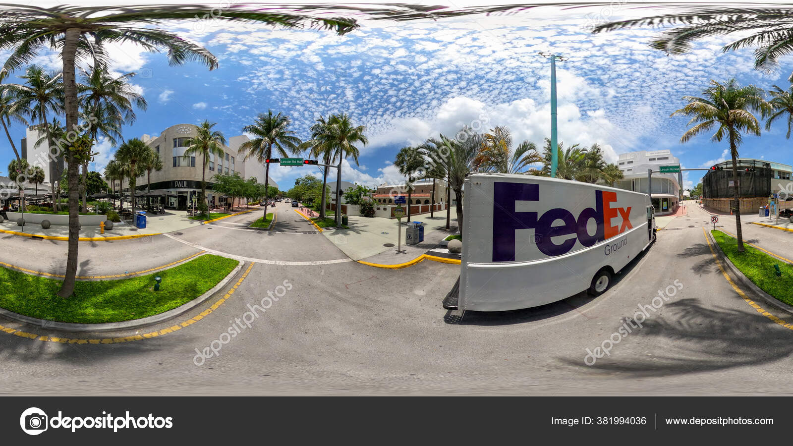Fedex Truck Delivering Miami Beach Lincoln Road Shot 360 Spherical ...