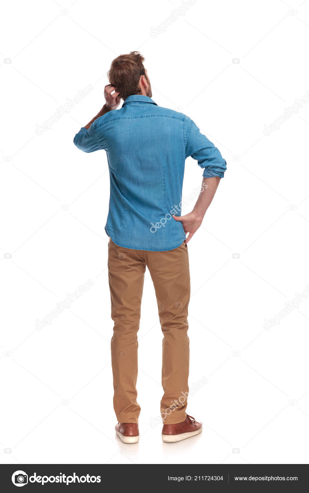 Back View Young Casual Man Scratching His Head White Background Stock ...