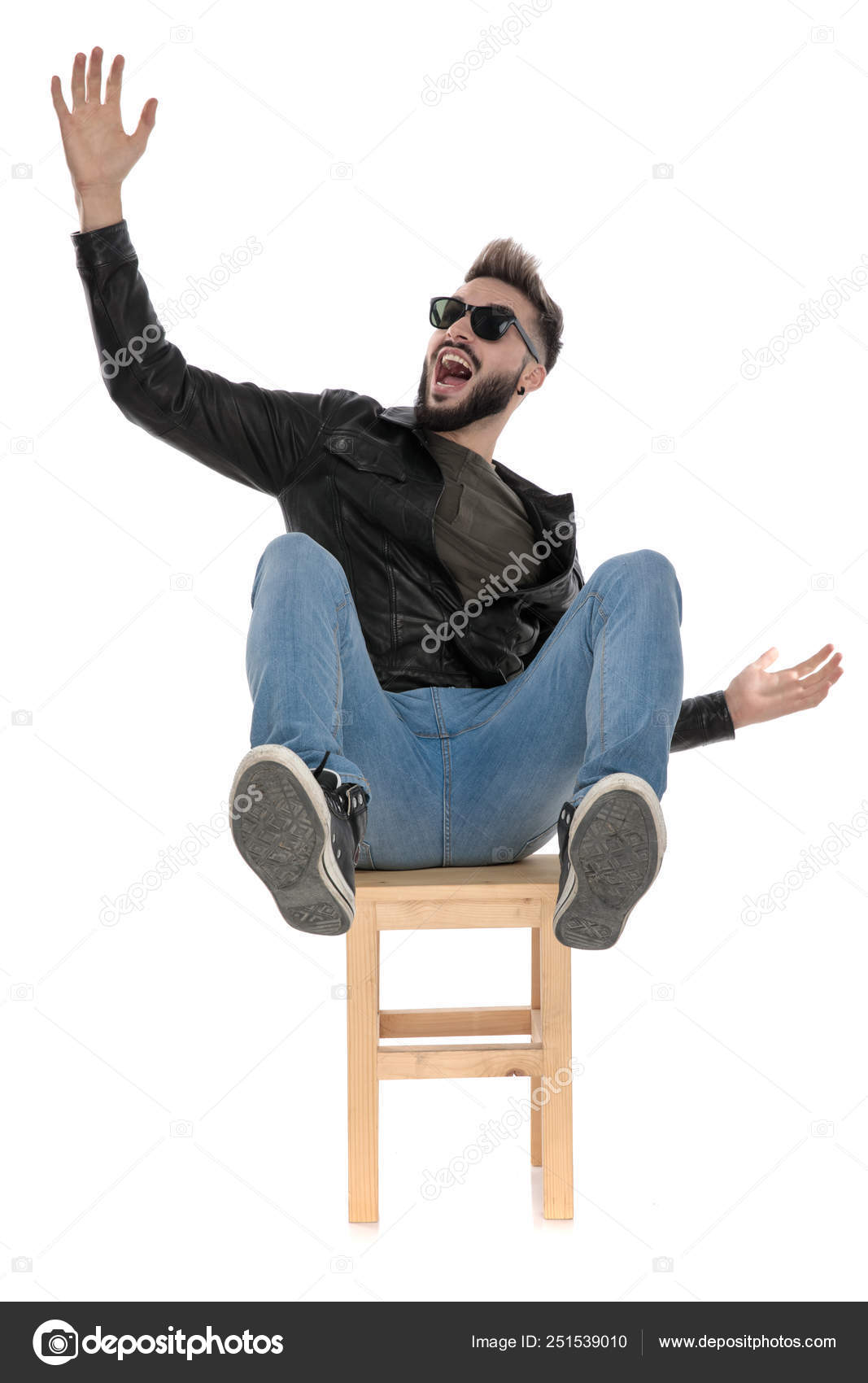 Man falling from chair while screaming Stock Photo by ©feedough 251539010
