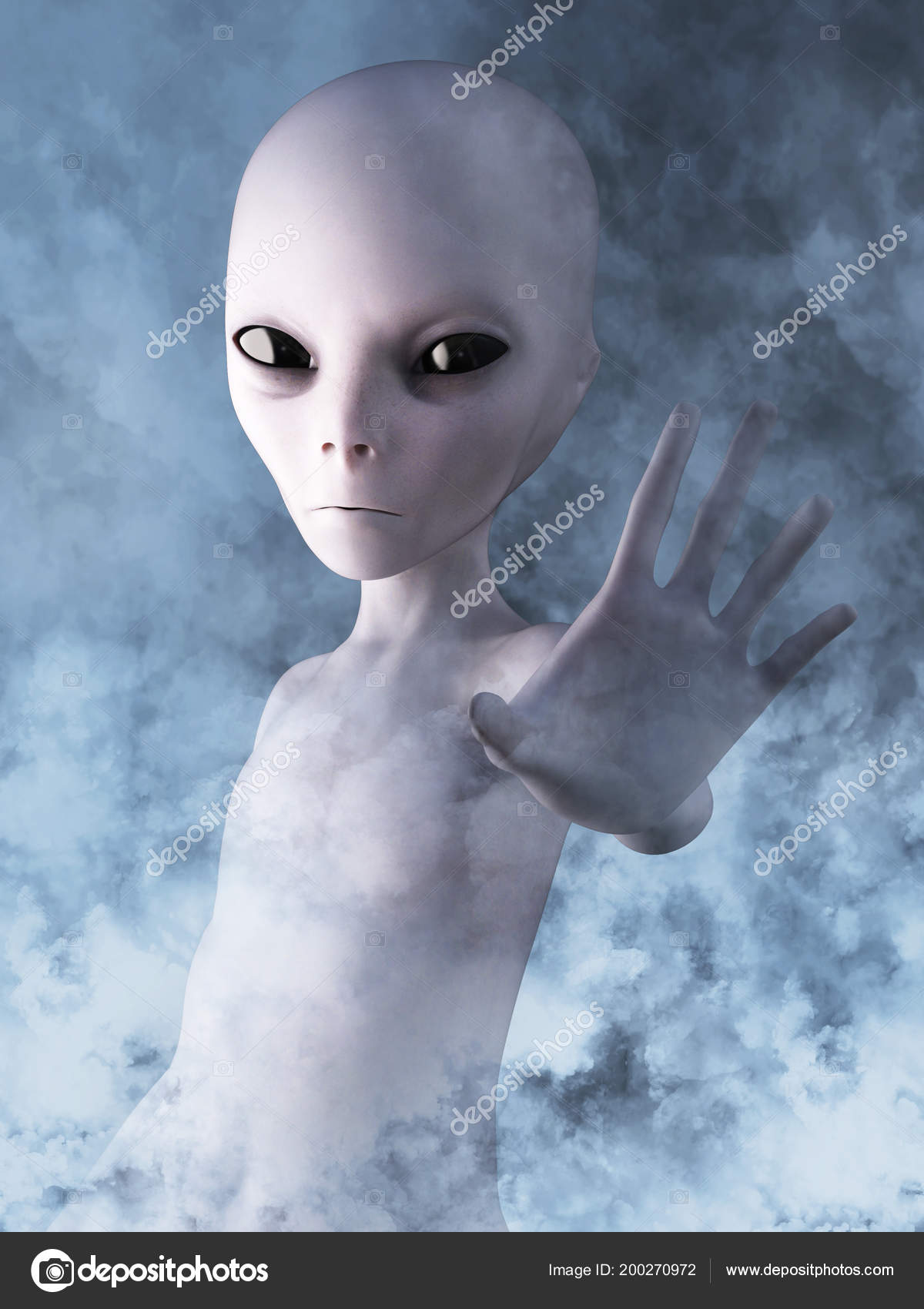 Alien Reaching Out Its Hand Surrounded Smoke Clouds It's Dream Stock ...