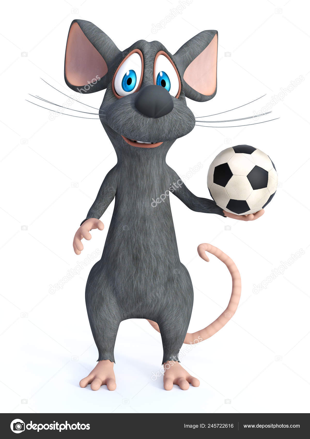 Rendering Cute Smiling Cartoon Mouse Posing Soccer Ball His Hand Stock ...