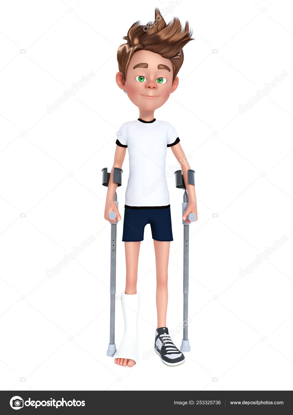 3D rendering of a cartoon boy with broken leg. Stock Illustration by ...