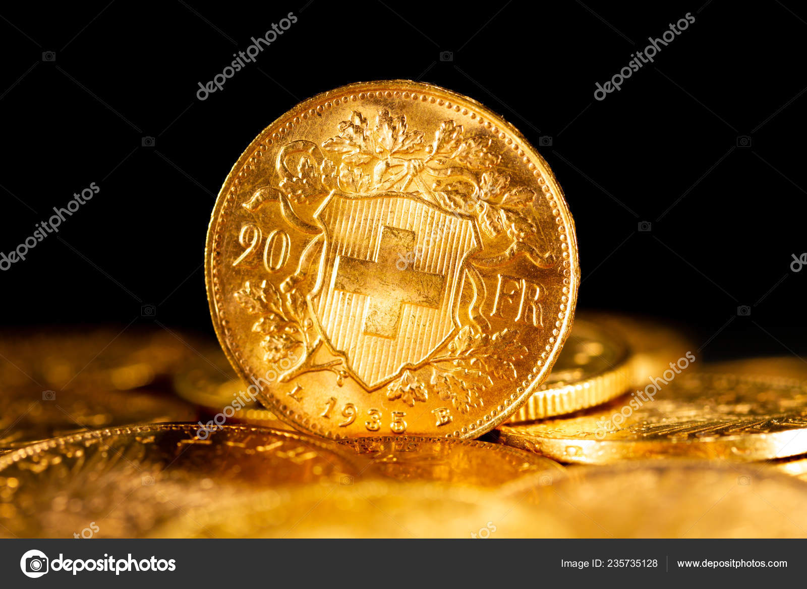 Real Gold Coins Dark Background Stock Photo by ©netfalls 235735128