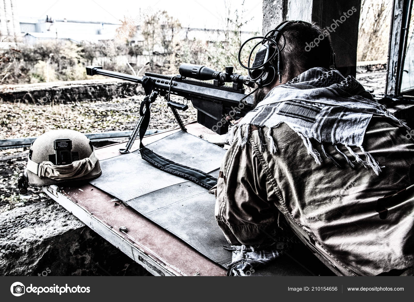 Army sniper in combat readiness on firing position Stock Photo by ...