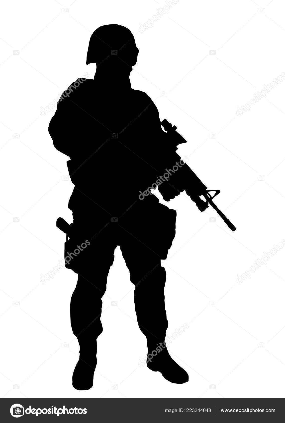 Armed SWAT fighter isolated vector black silhouette Stock Vector Image ...