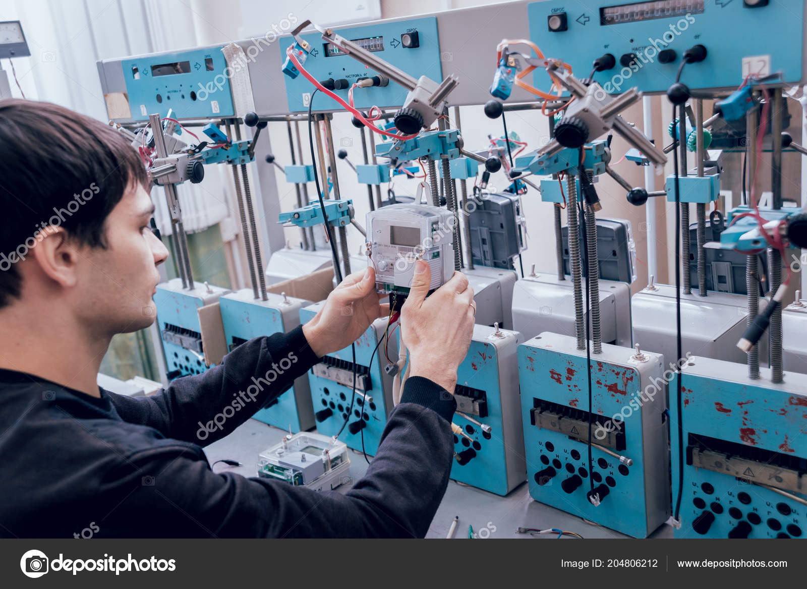 Electrician Worker Checking Electricity Meters Electrical Equipment ...
