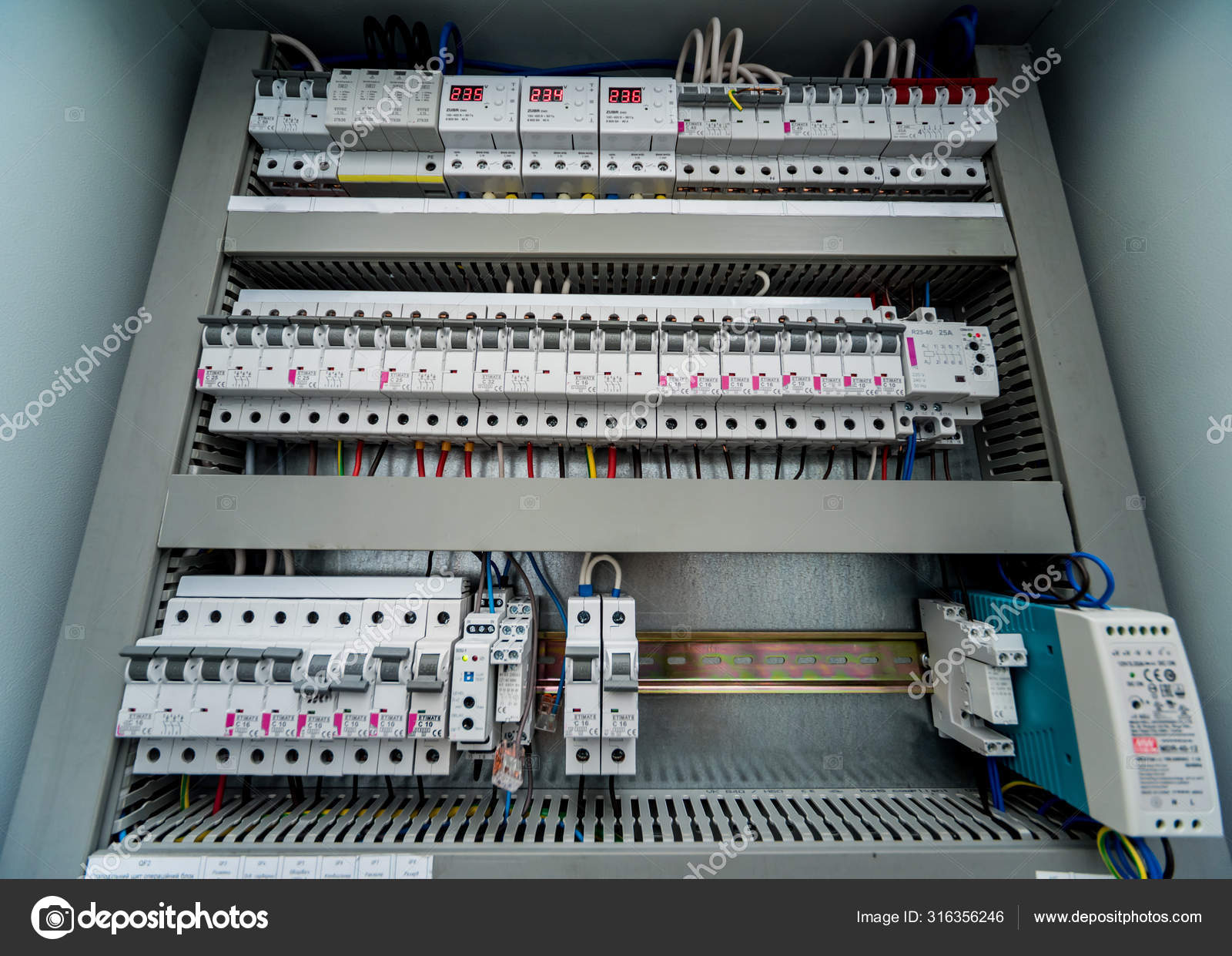 Voltage Switchboard Circuit Breakers Electrical Background Stock Photo ...