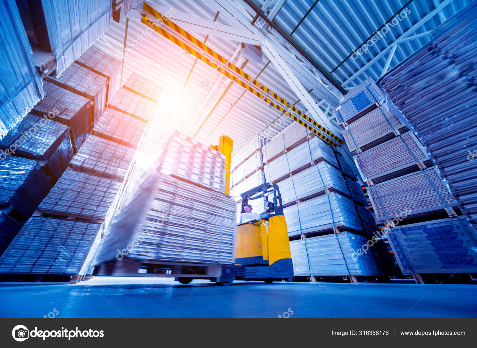 Forklift Loader Storage Warehouse Ship Yard Delivery Logistics Concept ...