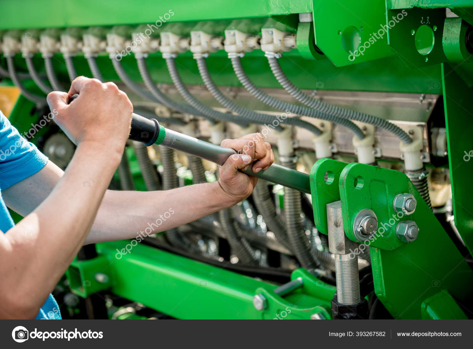 The mechanics repair combine harvester. Modern agricultural machinery ...
