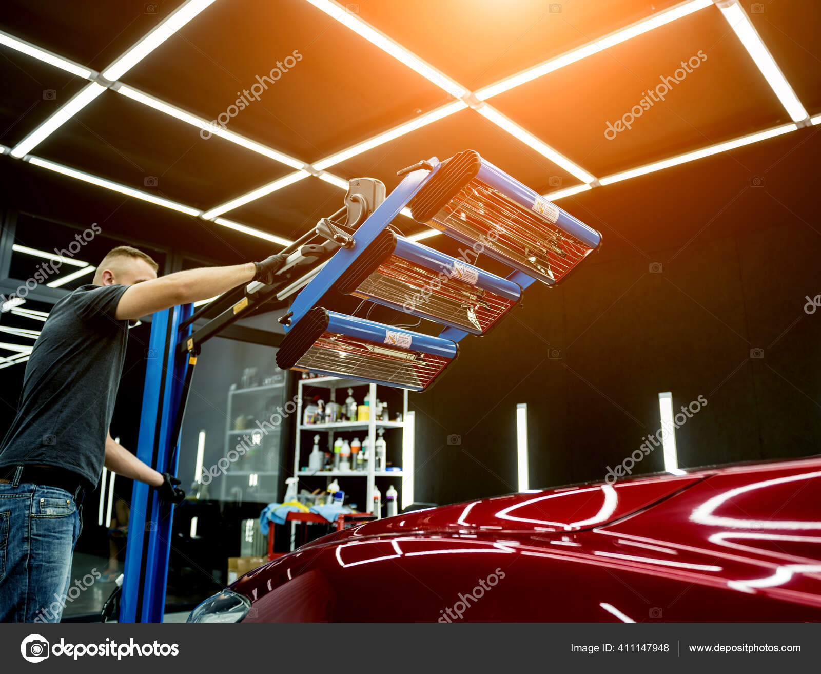 Infrared lamps for drying of car body parts after applying save gloss ...