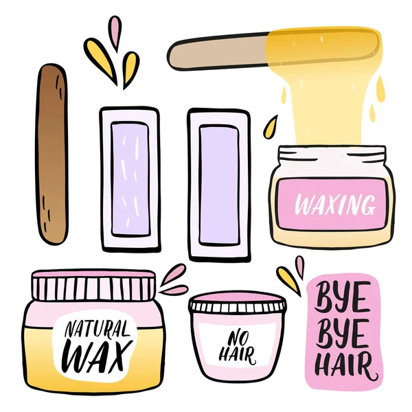 Handdrawn illustration of cosmetic wax in jar with waxing spatula ...