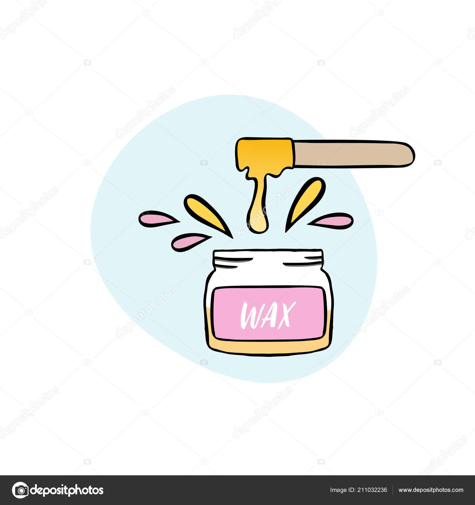 Handdrawn illustration of cosmetic wax in jar with waxing spatula ...