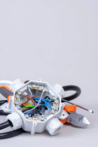 Electrical tools, component and cables on metal surface — Stock Photo ...