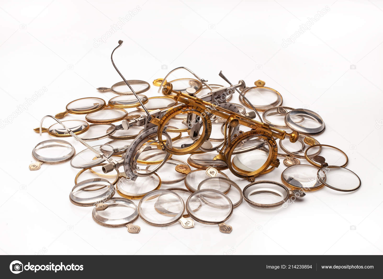 Old Optometric Devices Set Lenses Isolated Studio Background — Stock ...
