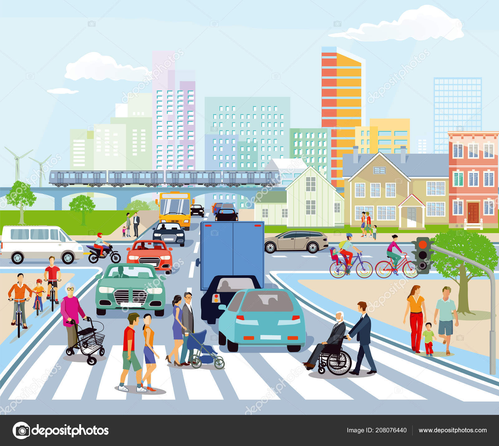 Public Transport Pedestrians Road Traffic Illustration Stock Vector by ...