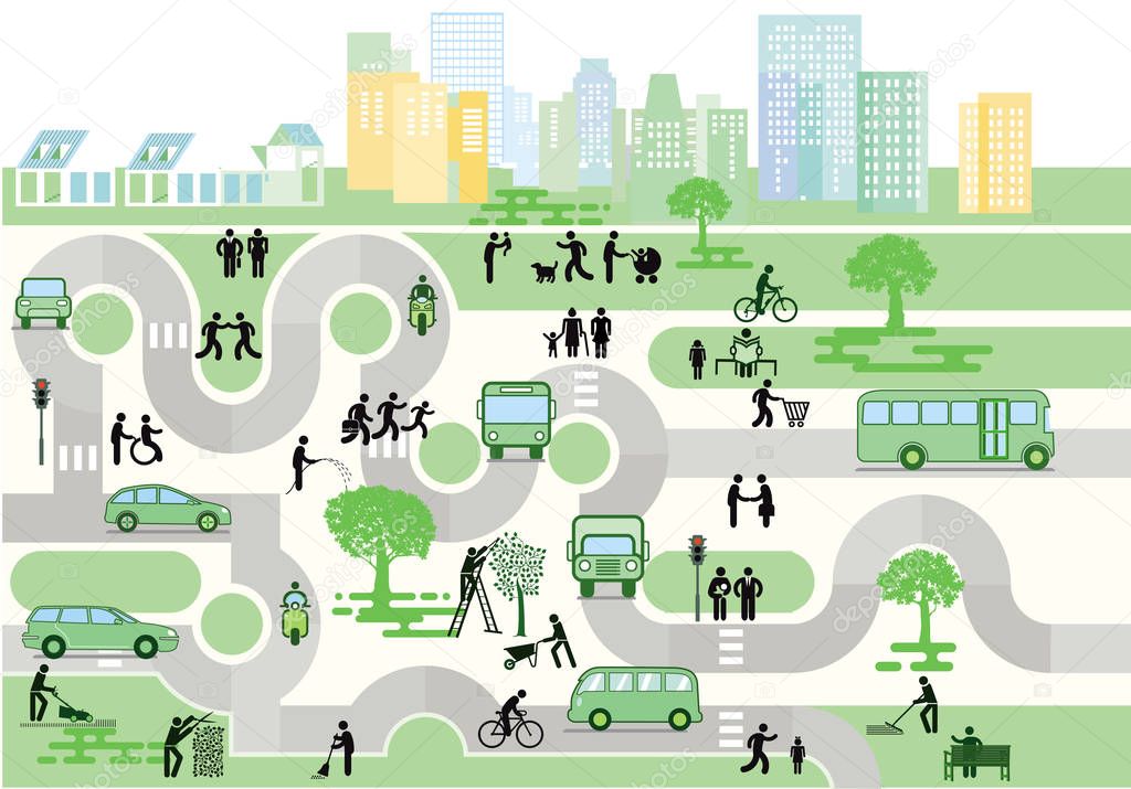 Mapa de la ciudad, La vida en la ciudad - Ilustración vectorial 2024