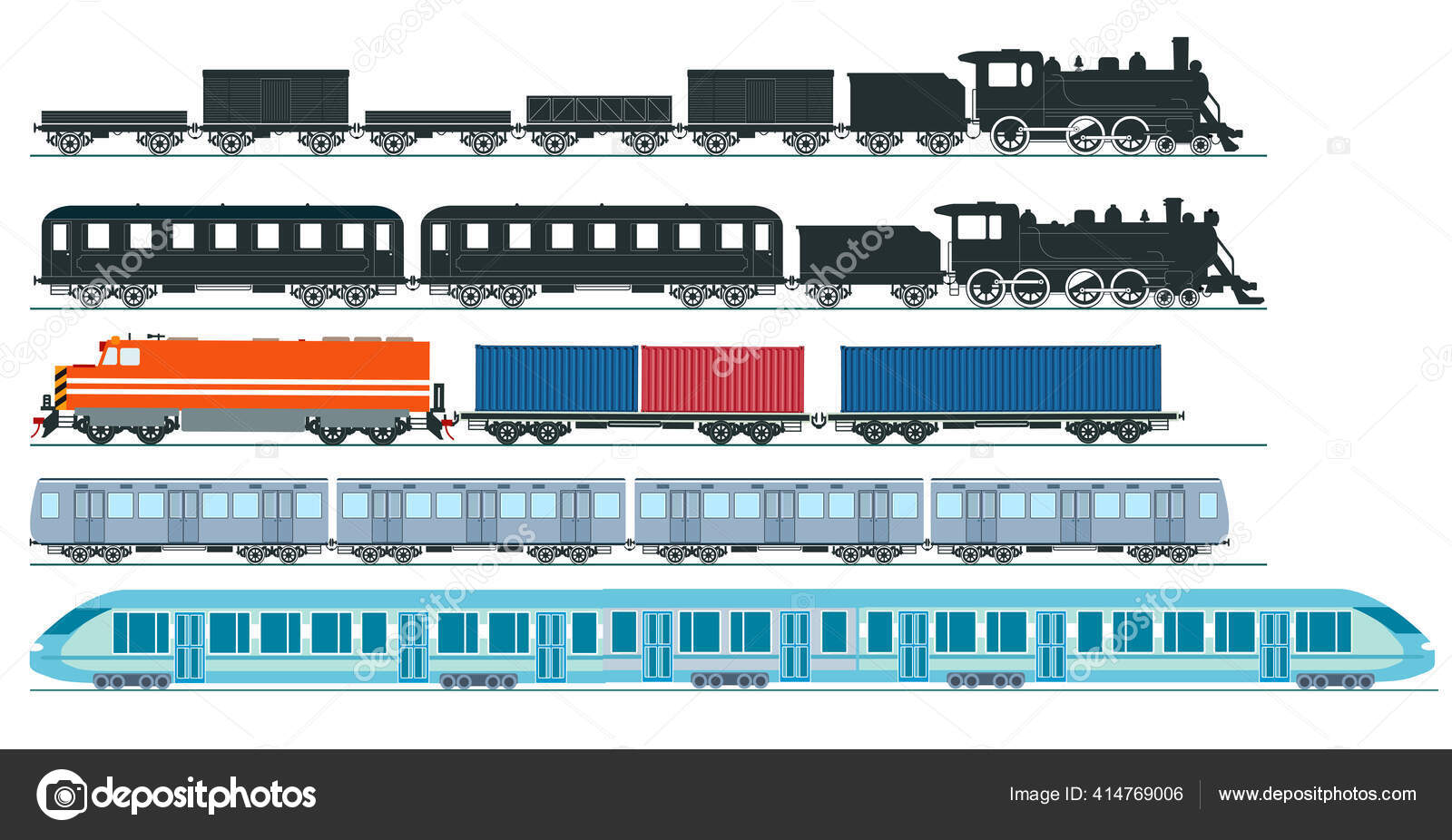 Express Train Freight Train Steam Locomotive Railroad Car Freight Set ...