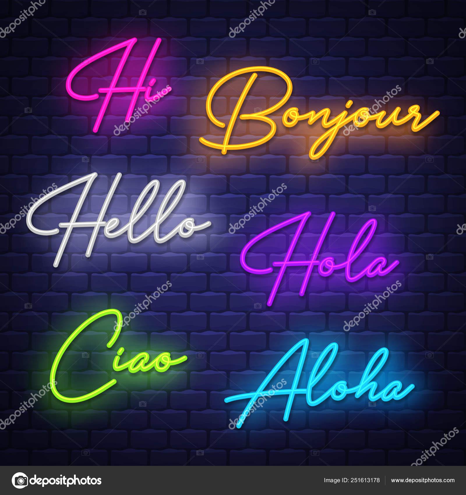 Hello, neon calligraphy. Neon letters of greeting phrase in diff Stock ...