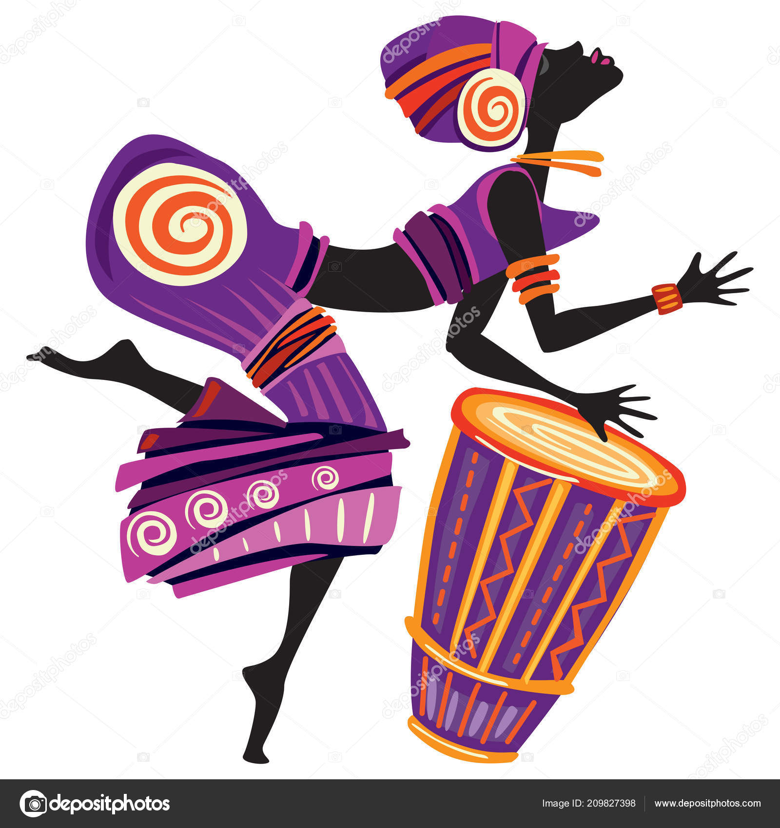Mujeres Afro Bailando Concepto Chica Bailando Estilo Decorativo Vector ...