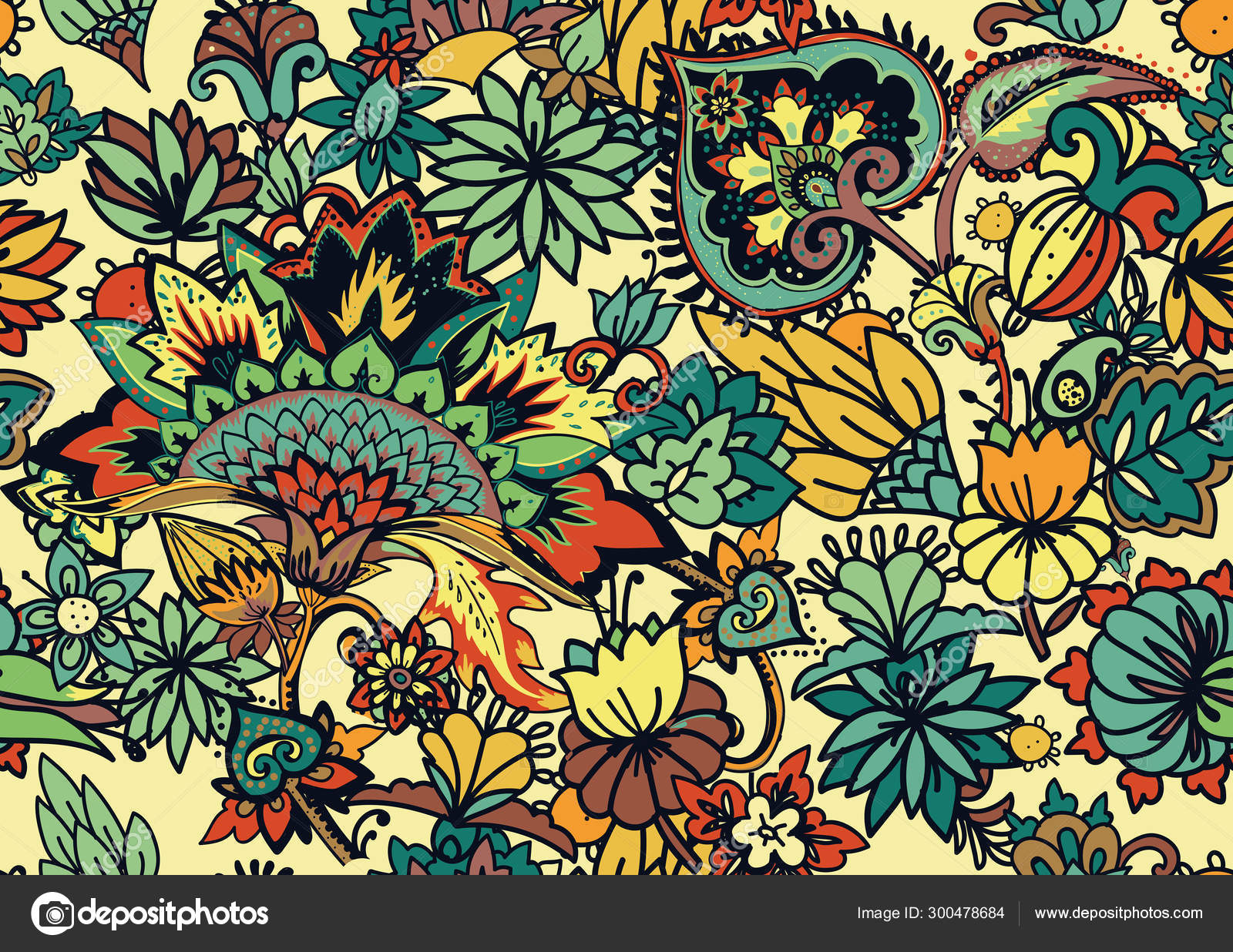Paisley Seamless Textile Floral Pattern With Oriental Paisley O