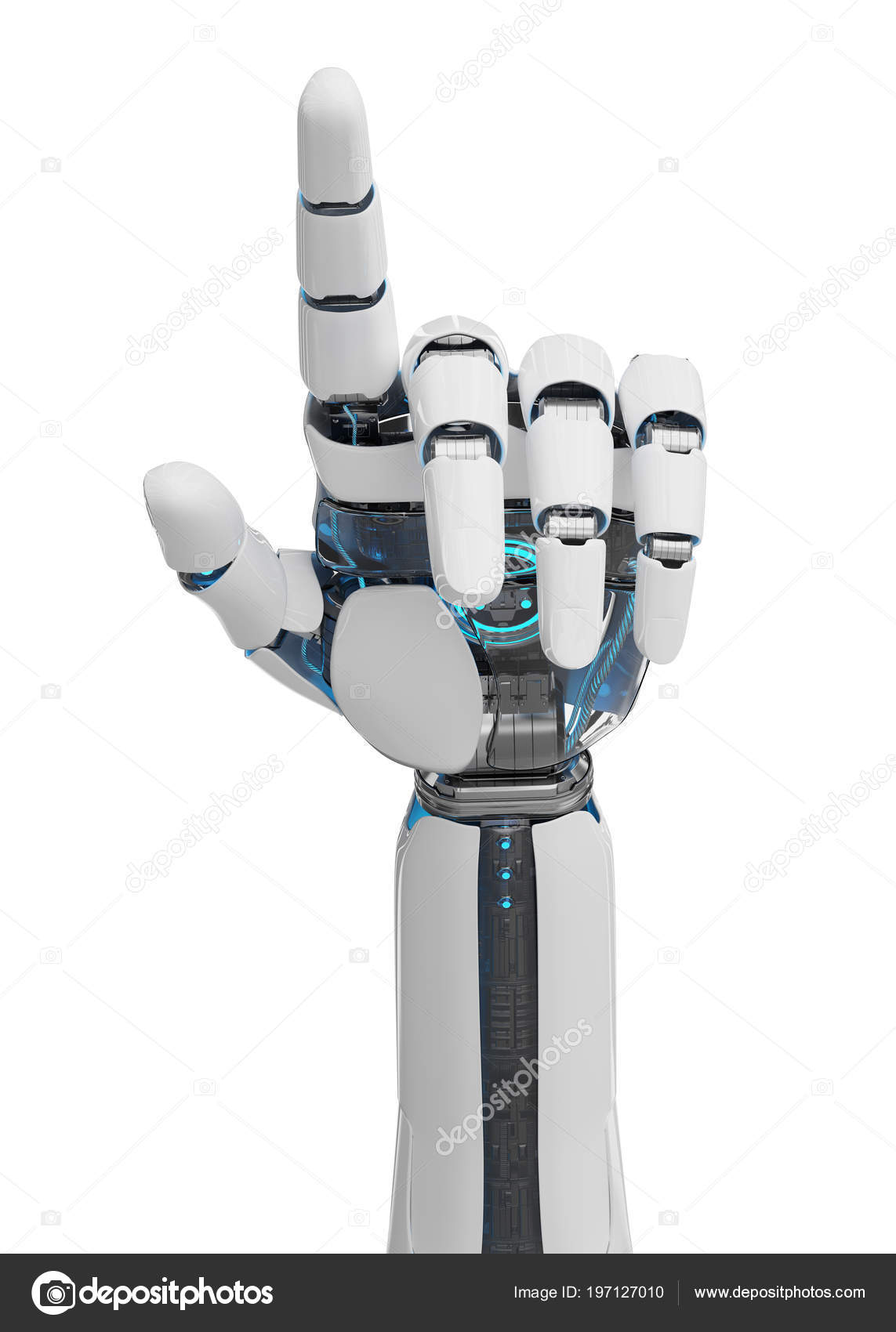 White Cyborg Pointing His Finger Isolated White Background Rendering ...