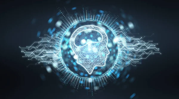 Artificial Intelligence Digital Brain Grey Background Rendering — Stock ...