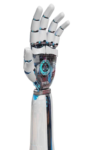 Cyborg Putih Menunjuk Jarinya Terisolasi Pada Latar Belakang Putih ...