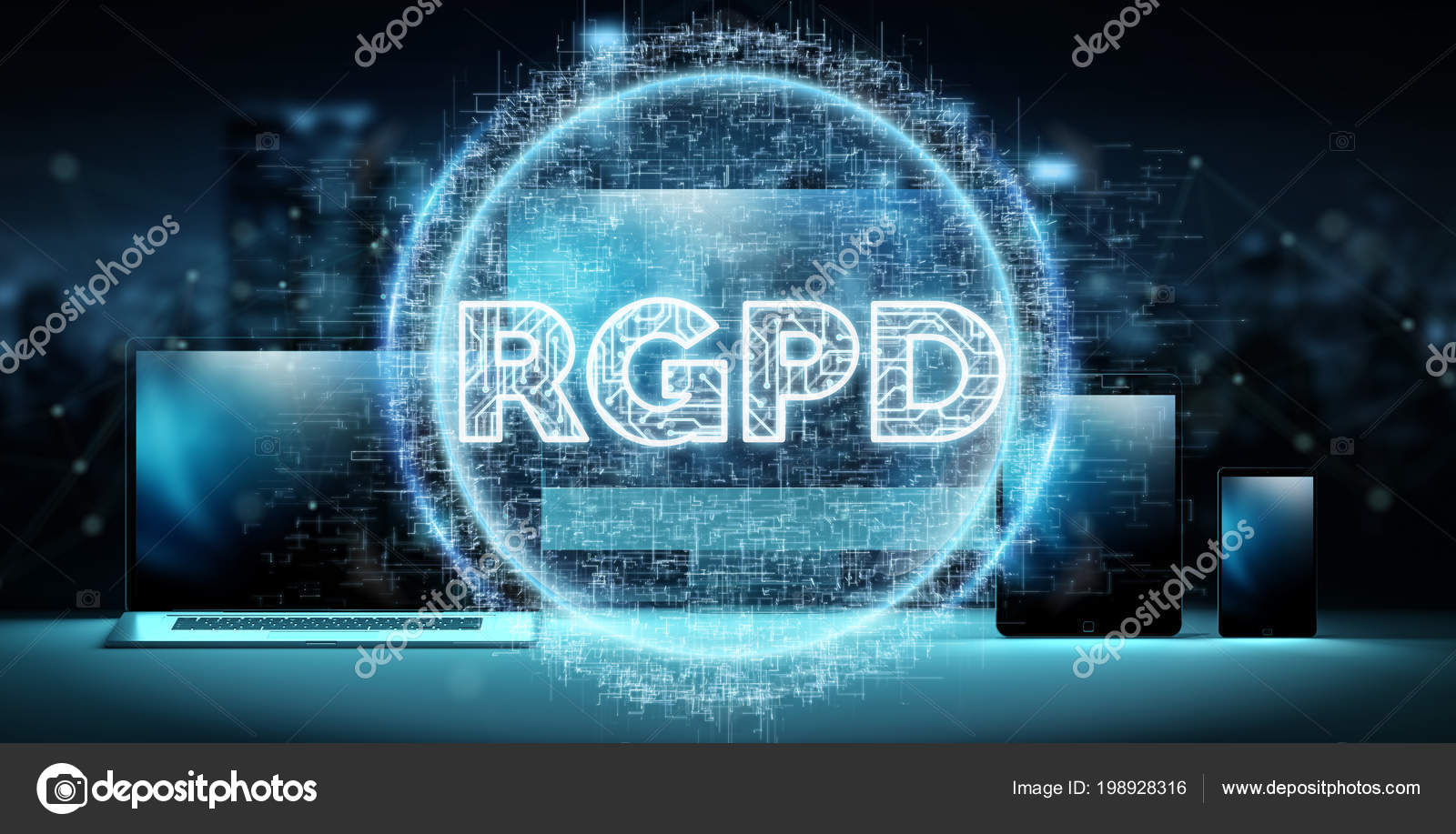 Digital Gdpr Interface Tech Devices Computers Rendering Stock Photo by ...