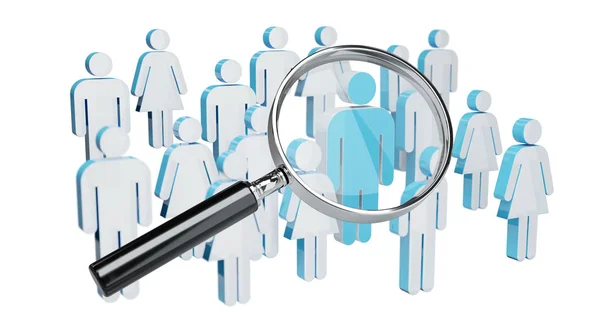 Magnifying glass recruiting people illustration 3D rendering ⬇ Stock ...