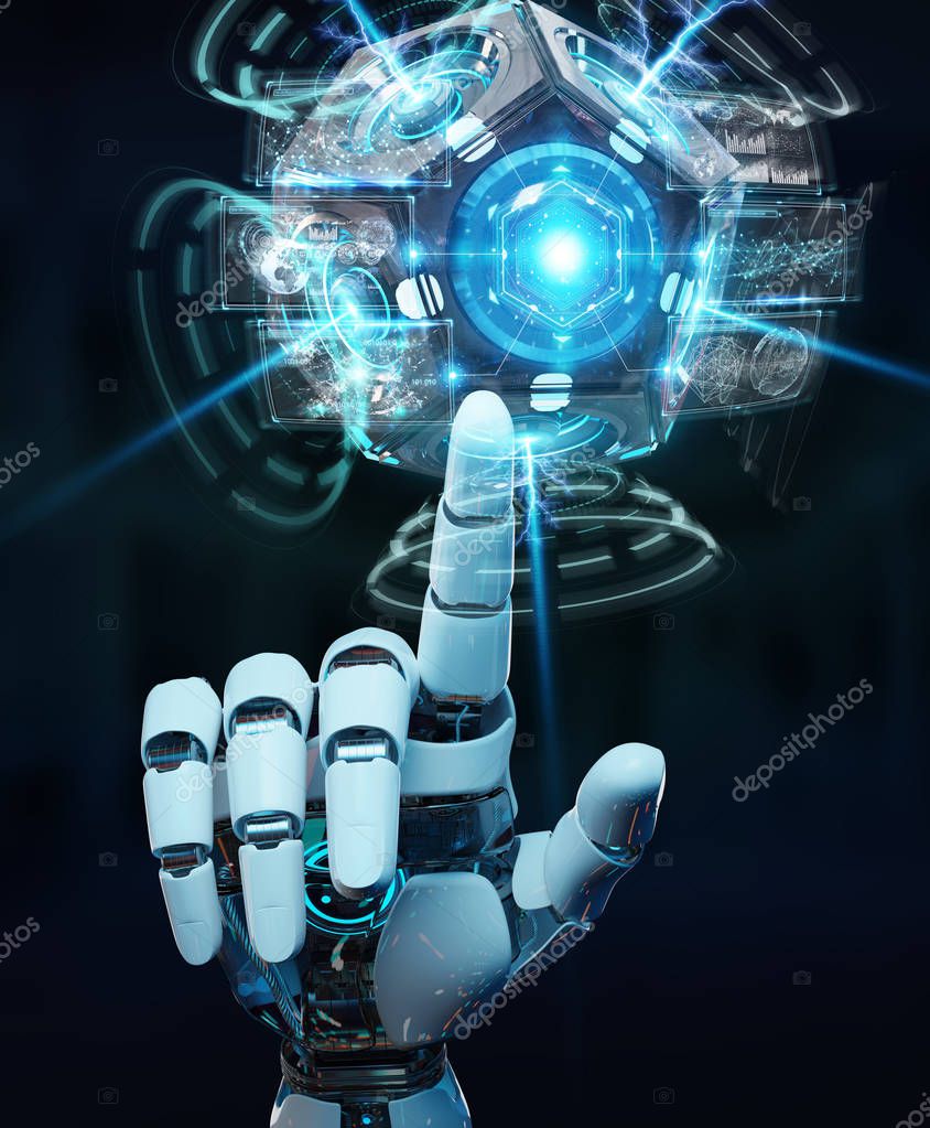 Mano humanoide blanca sobre fondo borroso usando la renderización 3D de ...