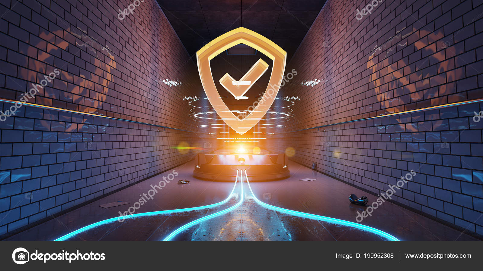 Blue Orange Underground Cyber Security Hologram Digital Shield ...