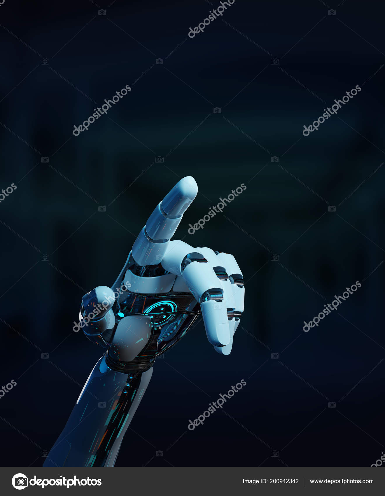 White Cyborg Pointing His Finger Isolated Dark Background Rendering ...