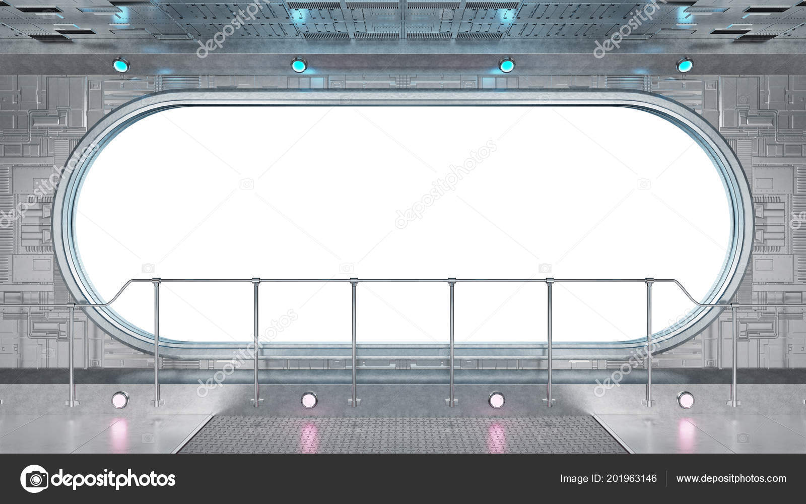 White Tech Spaceship Window Interior White Background Rendering — Stock ...
