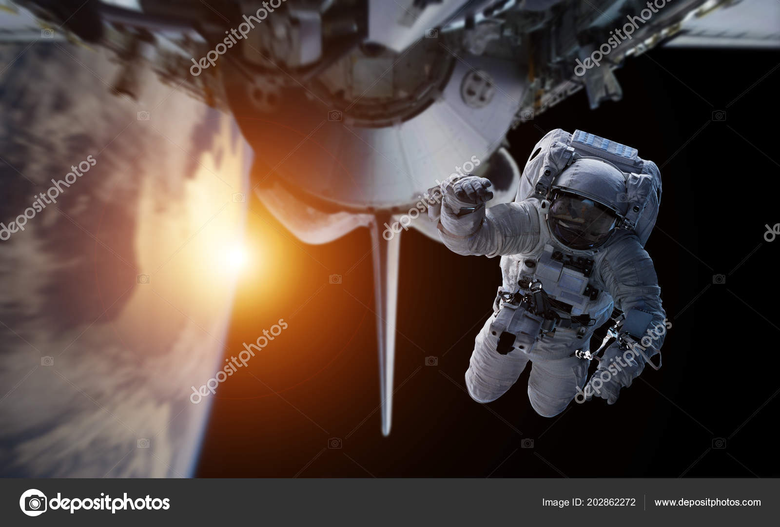 Astronaut Space Working Space Station Rendering Elements Image ...