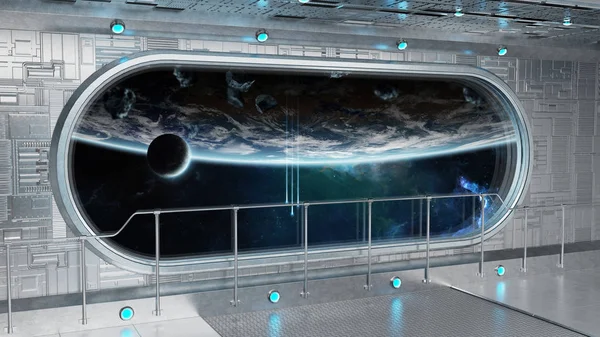 Blue Spaceship Interior Space Control Panel Screens Rendering — Stock ...