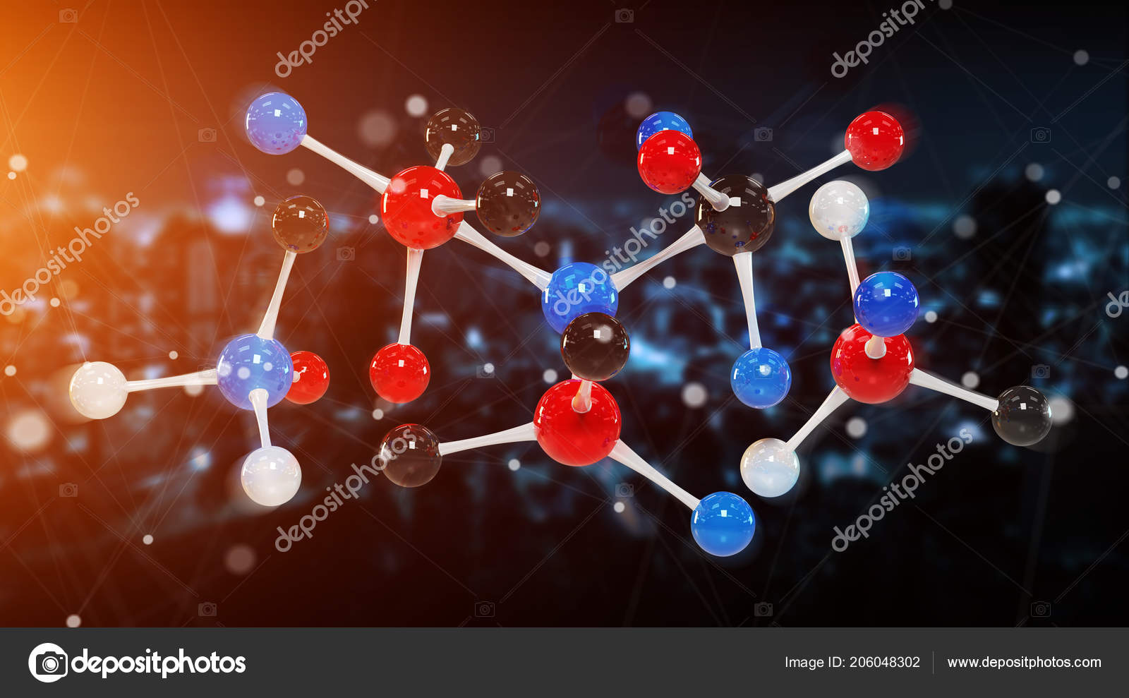 Modern Digital Molecule Structure Isolated Blue Background Rendering ...