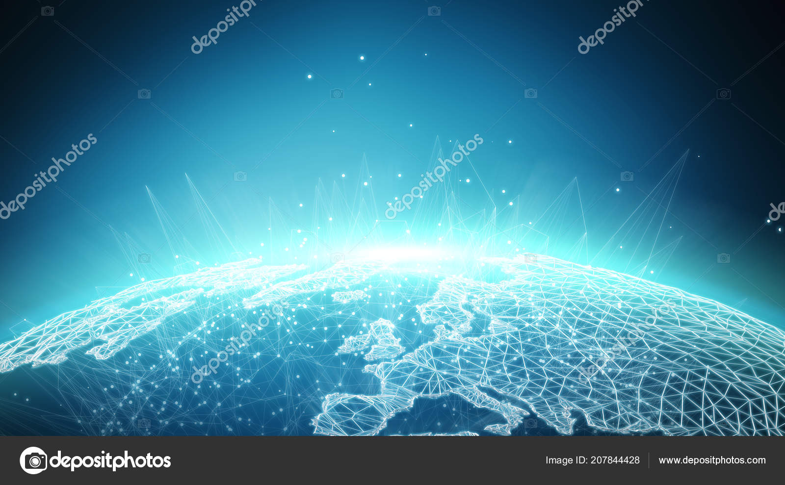 Connections System Sphere Global World View Blue Background Rendering ...