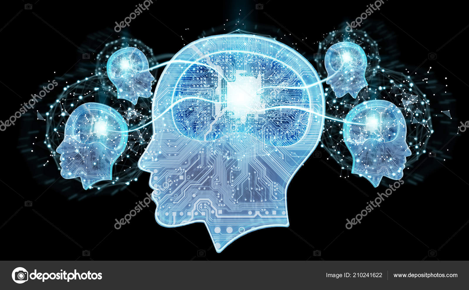 Artificial Intelligence Digital Brain Black Background Rendering ...