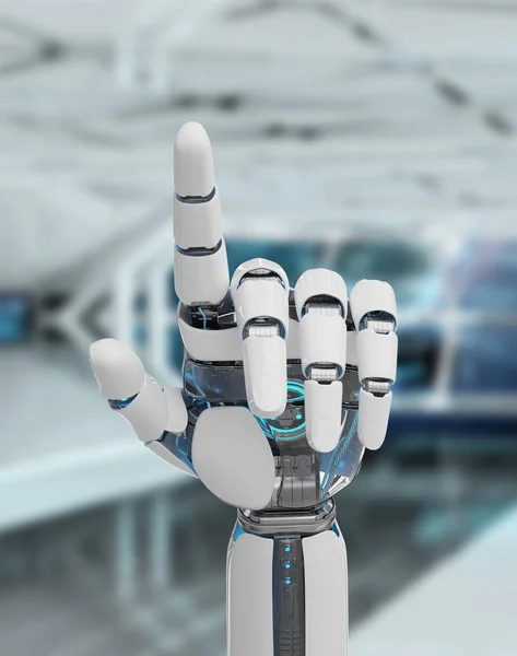 Cyborg Putih Menunjuk Jarinya Terisolasi Pada Latar Belakang Putih ...