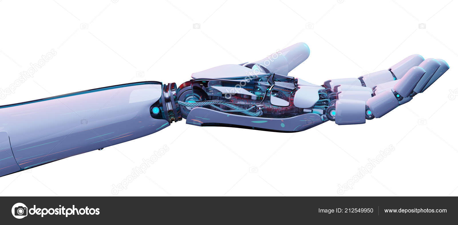 White Cyborg Opening His Hand Isolated White Background Rendering Stock ...