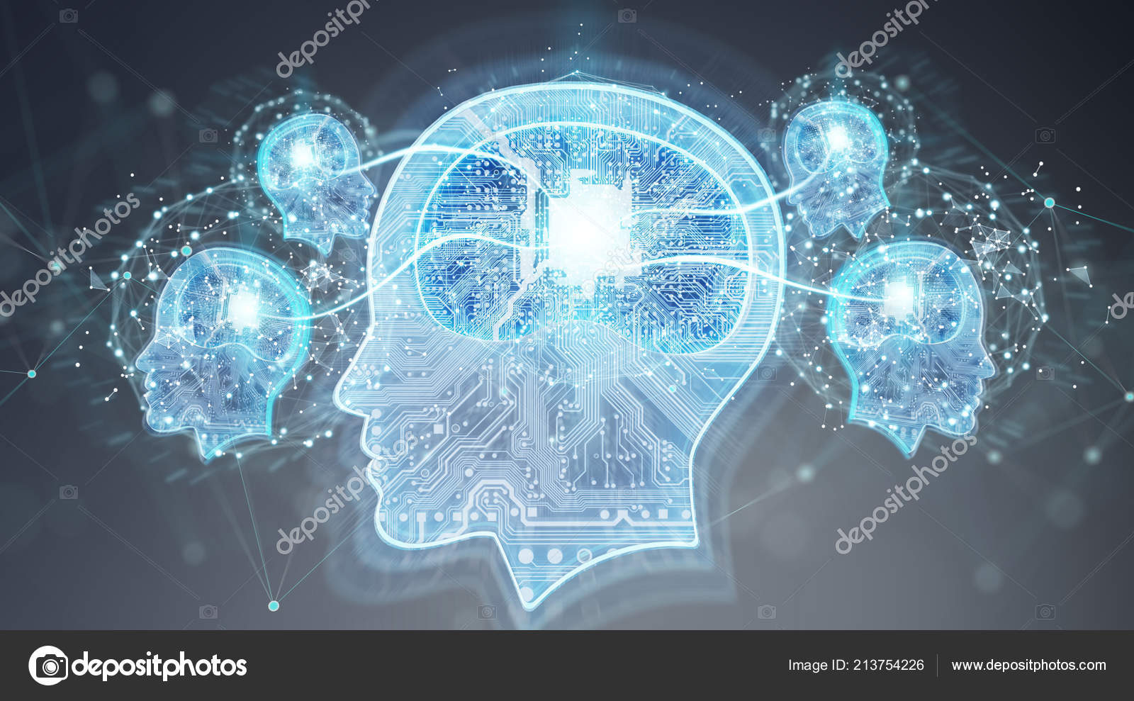 Artificial Intelligence Digital Brain Grey Background Rendering — Stock ...