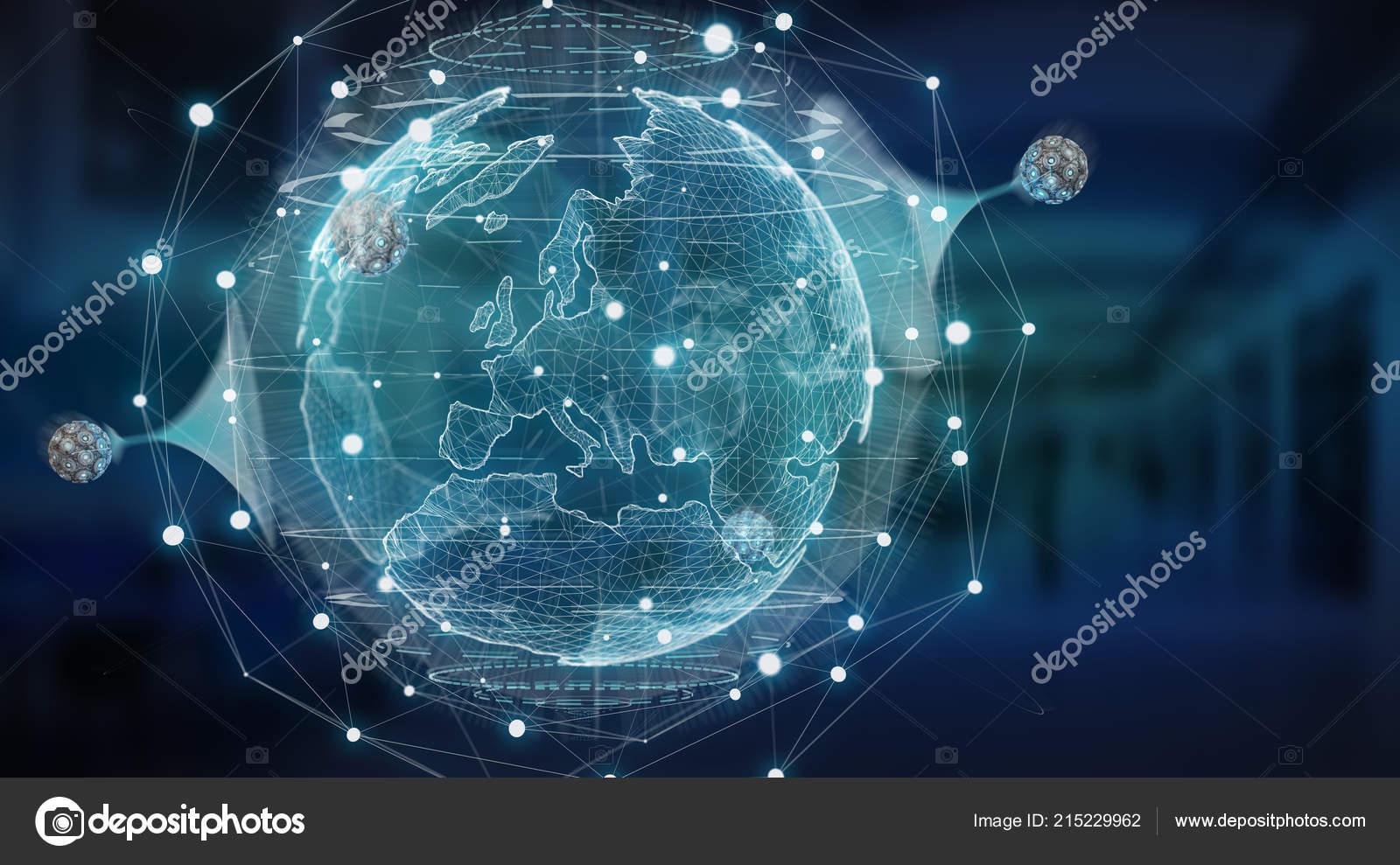 Globe Network Hologram Digital Connection Blue Background Rendering ...