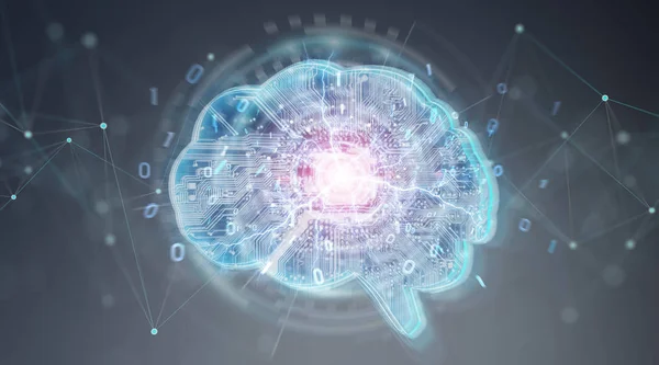 Artificial Intelligence Digital Brain Grey Background Rendering — Stock ...