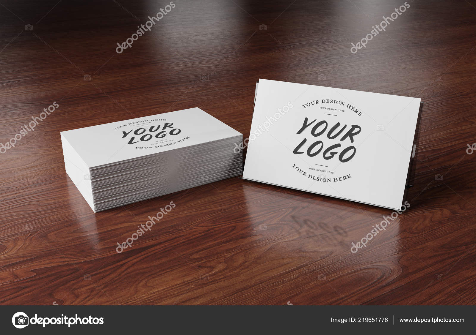 Side View White Business Card Stack Wooden Desk Rendering Stock Photo ...