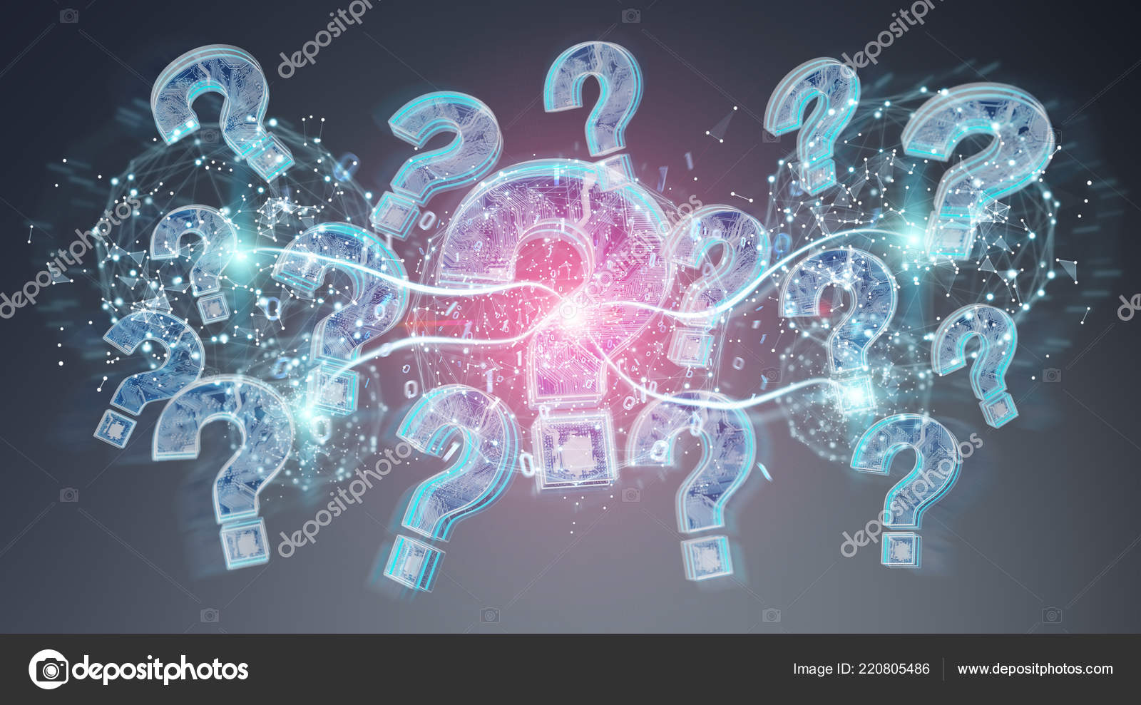 Blue Digital Question Marks Grey Background Rendering — Stock Photo © sdecoret #220805486
