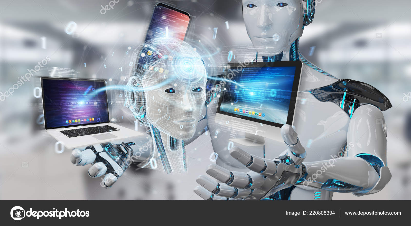 Robot Blurred Background Controlling Modern Devices Interface System ...