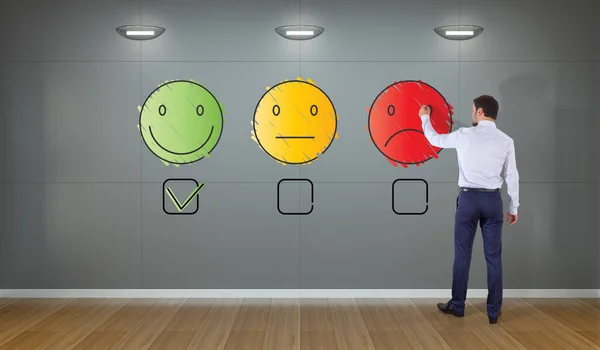 Businessman Office Drawing Thin Line Customer Satisfaction Rating Wall ...