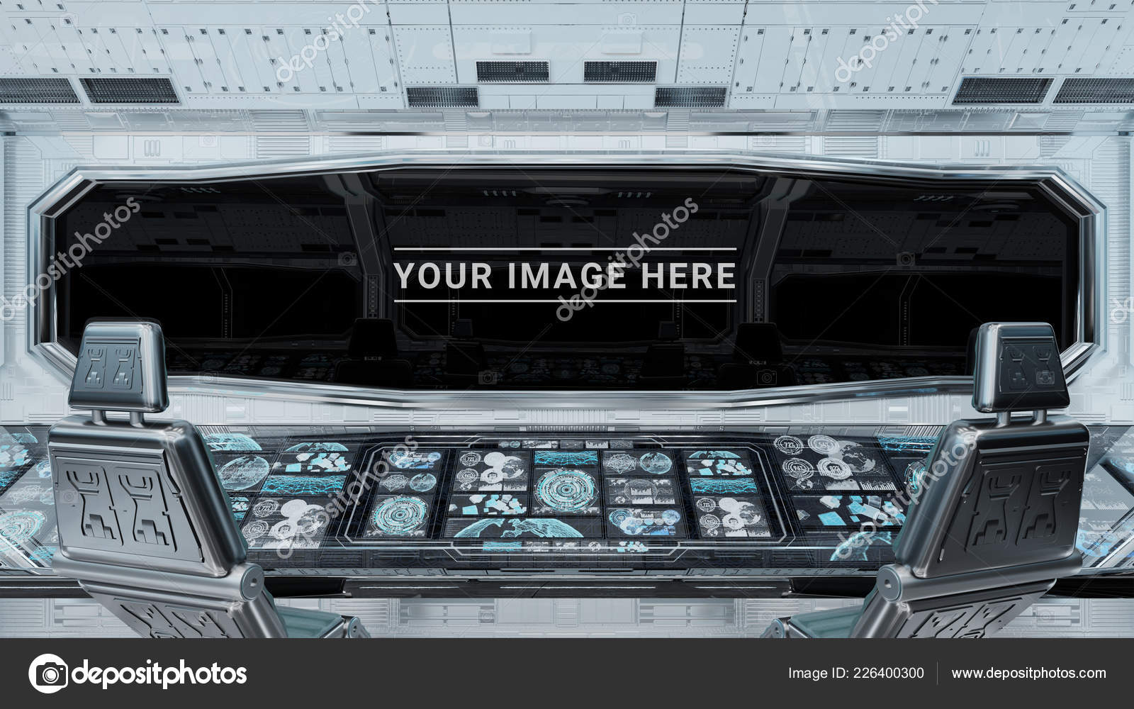 White Spaceship Interior Large Window View Space Rendering Stock Photo ...