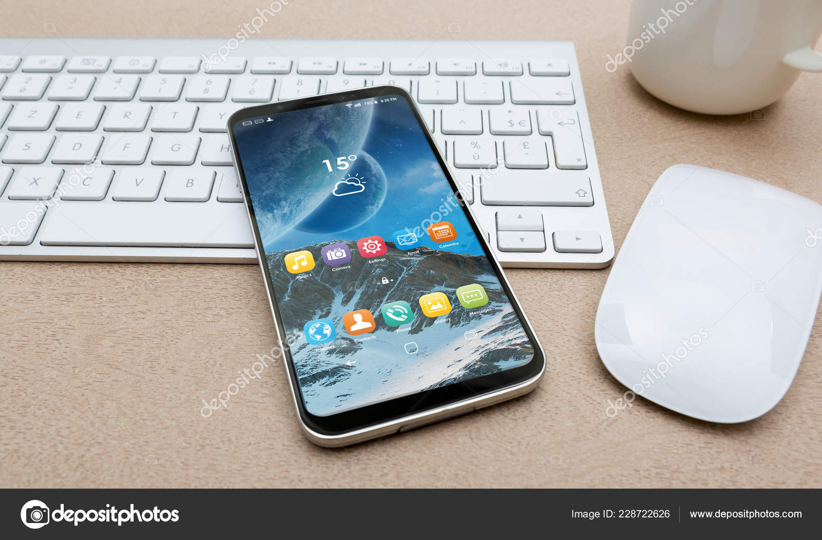Workplace Modern Mobile Phone Table Mockup — Stock Photo © sdecoret ...